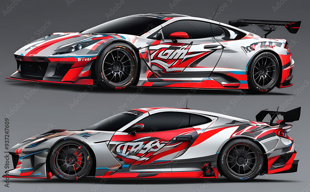 Foto de Stock Sporty Racing Car wrap livery design. vinyl sticker ...