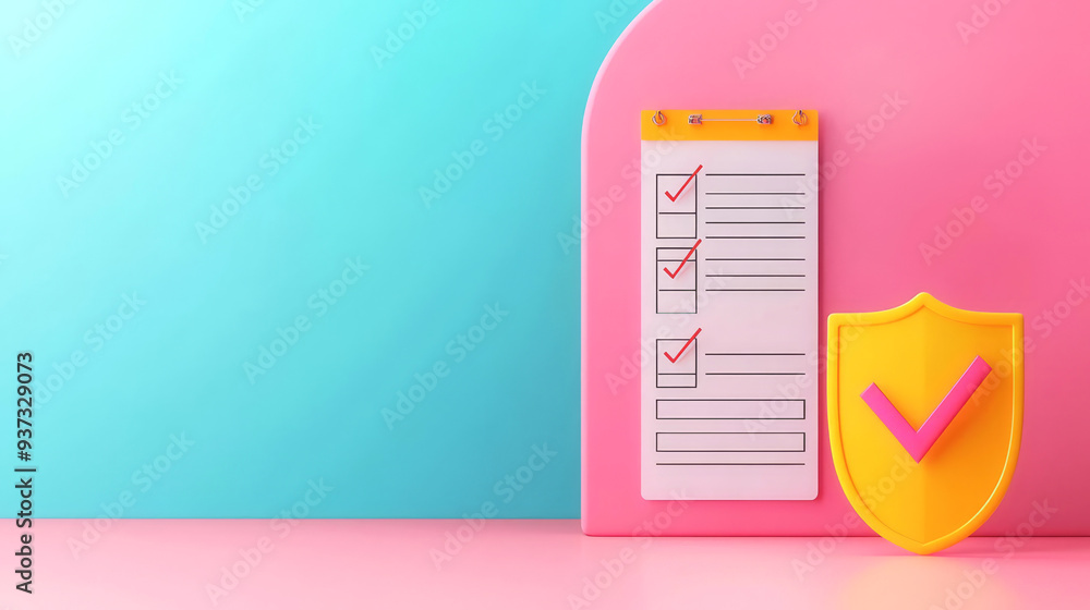Risk assessment planning icons, checklist, radar, and safety shield, 3D ...