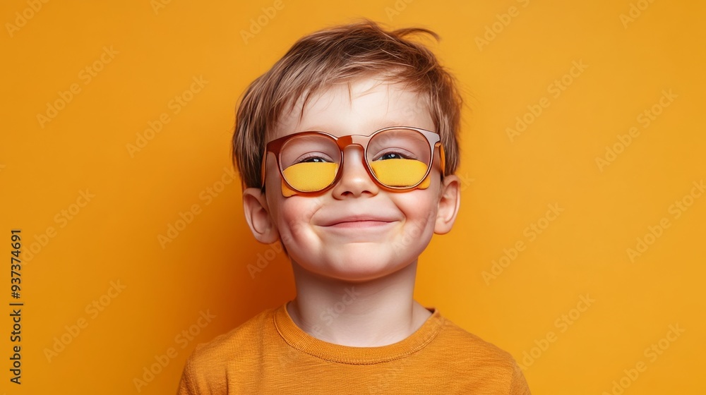Funny kid with glasses and eye patch for squint. Stock Photo | Adobe Stock
