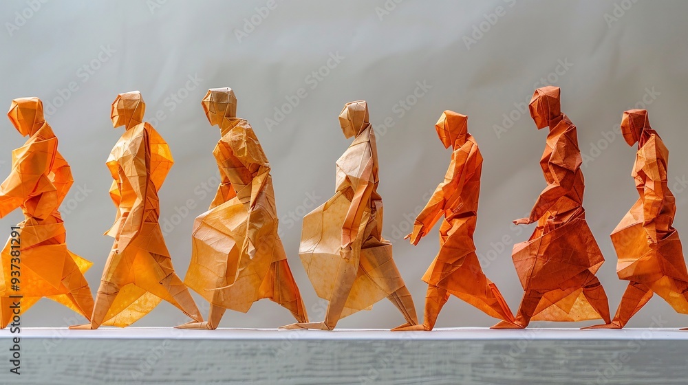 ภาพถ่าย Stock Evolution of Acquisition Process: Origami Figures in ...