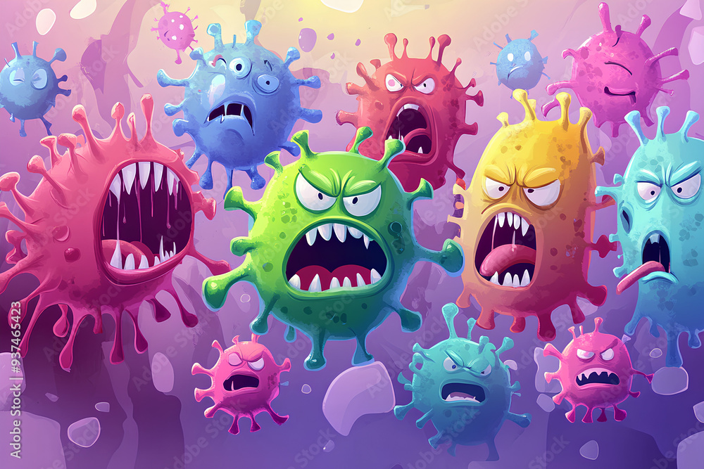 angry bacteria, germs, viruses in the human body, cartoon style, vector ...