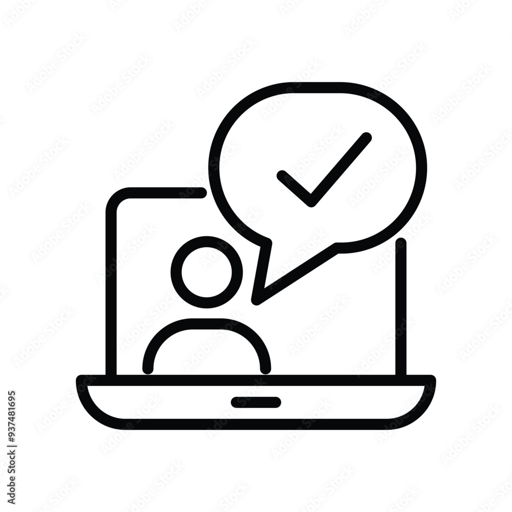 Laptop with check mark icon. Tick mark on computer showing icon of ...