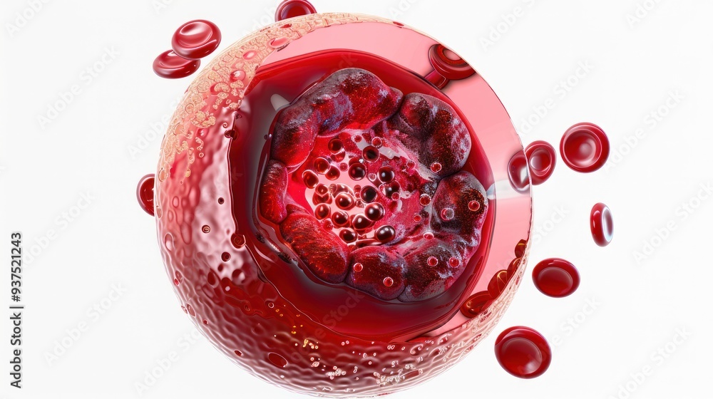 A cross-sectional view of a red blood cell revealing its internal ...