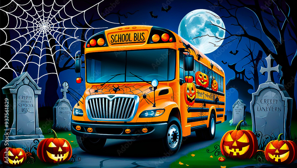 Creepy School Bus Halloween Clipart. Creepy Halloween School Bus with ...