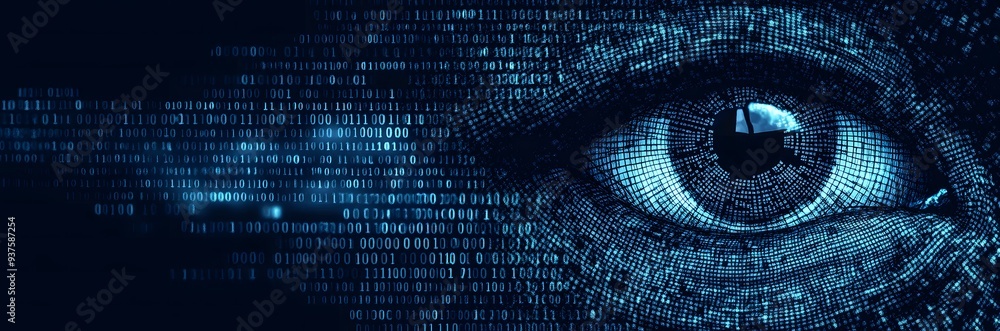 Halftone letter binary code pattern forming a pair of eyes. Coding ...