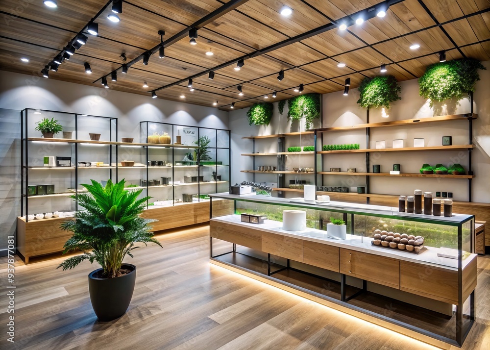Modern cannabis dispensary interior with sleek architecture, minimalist ...