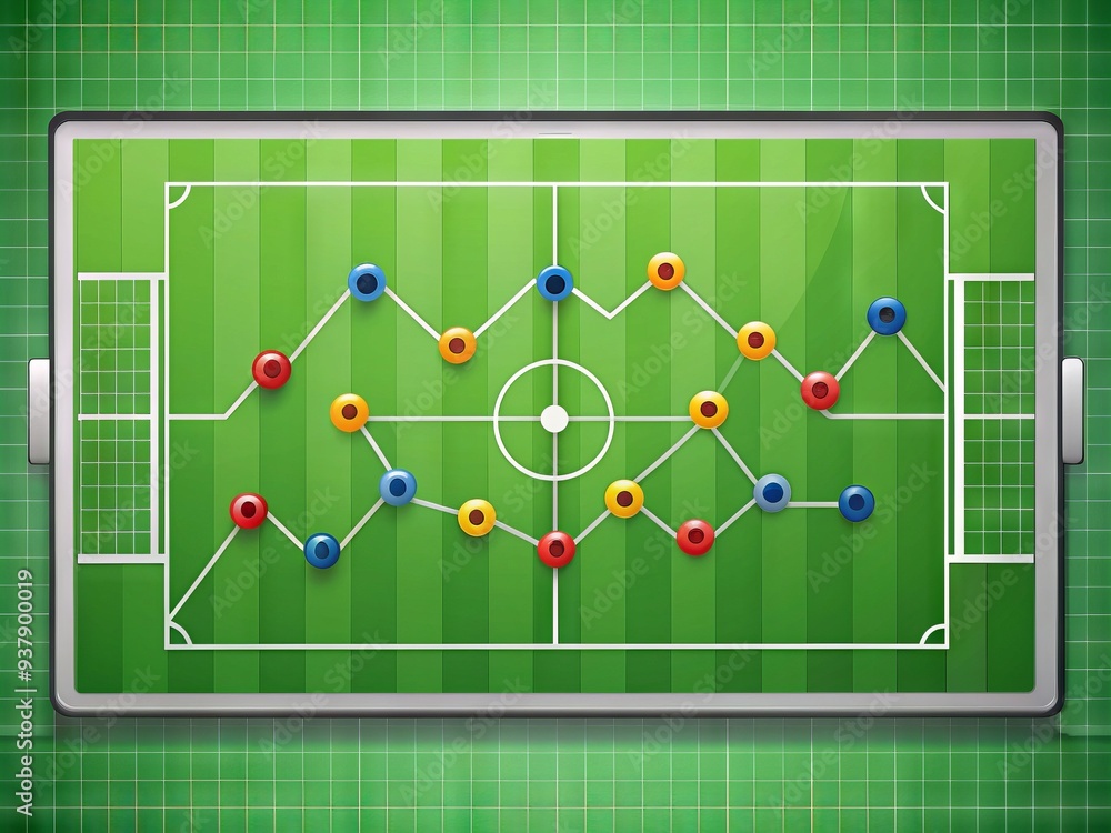 A detailed graphic illustration of a football team's tactical analysis ...