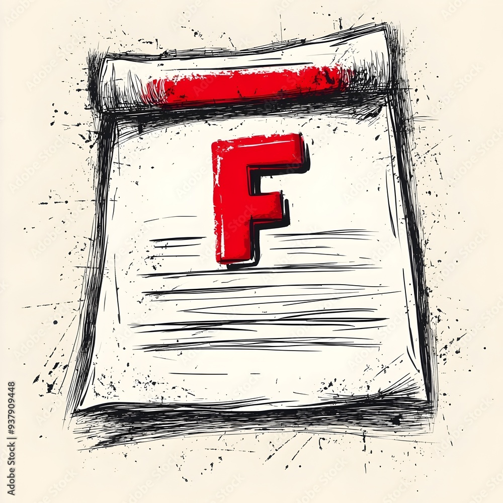 Simplified Sketch of an Exam Paper with Prominent Red F Grade on Top ...