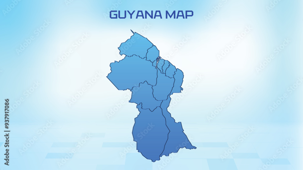 Blue detailed map of Guyana with States administrative divisions ...