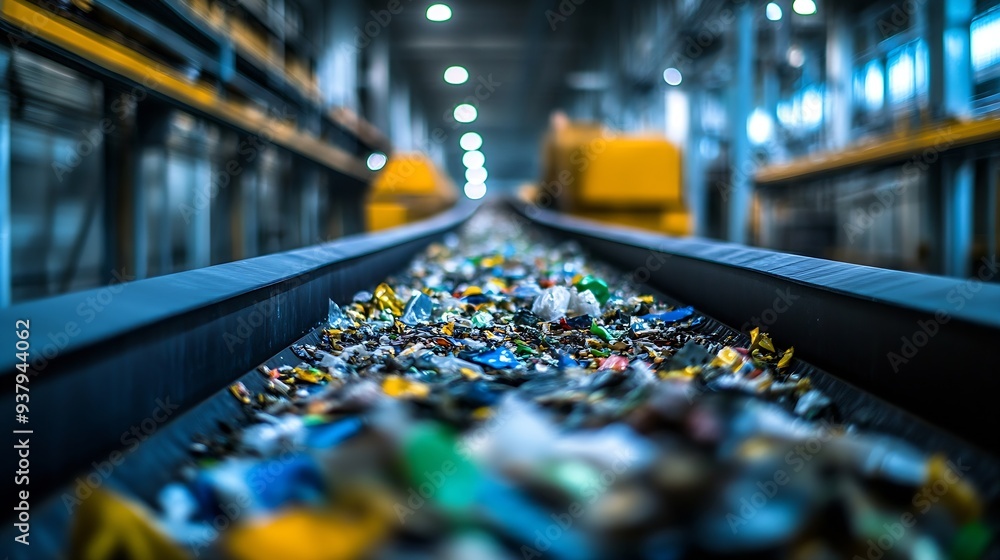 Conveyor belt transporting refusederived fuel RDF with motion blur ...