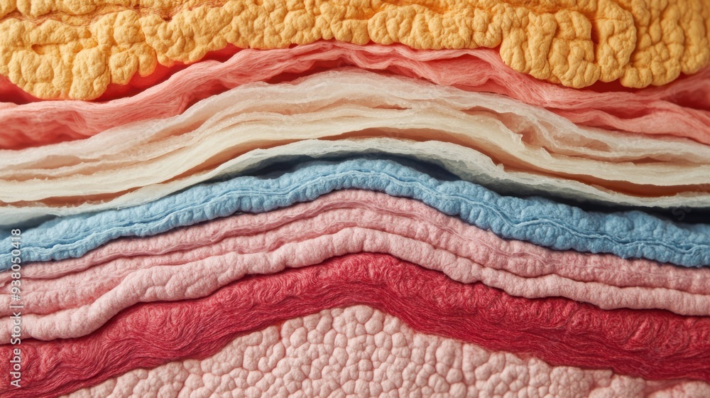 Detailed illustration of human tissue layers, focusing on skin, muscle ...