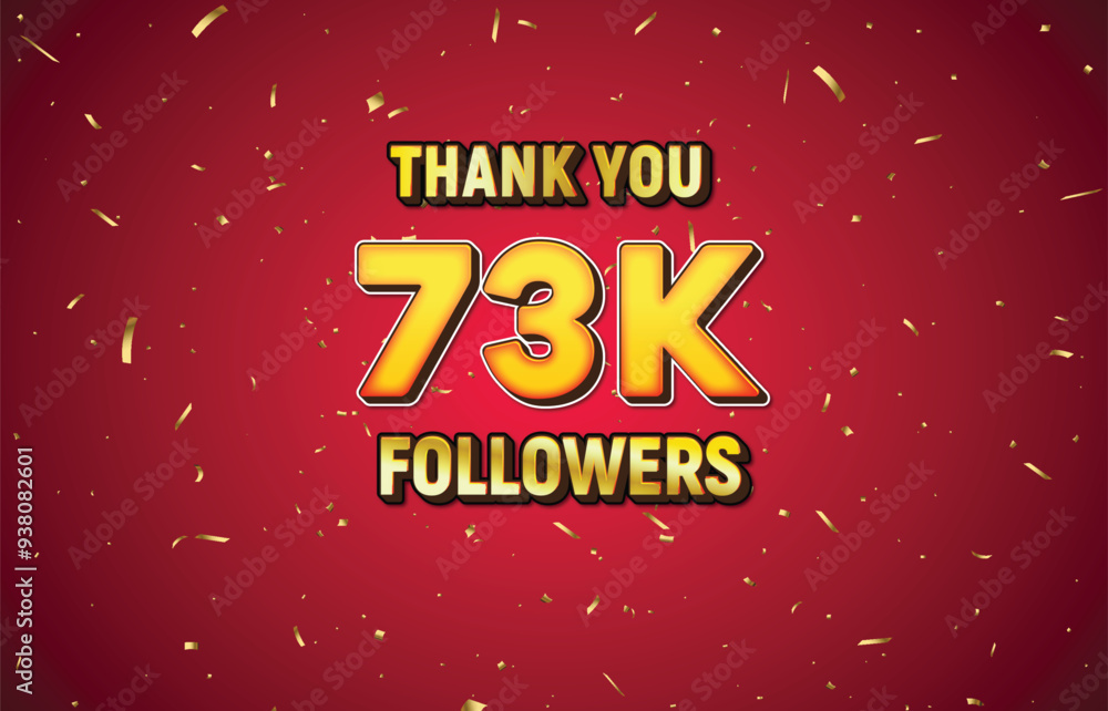 Golden 73K isolated on red background with golden confetti, Thank you ...