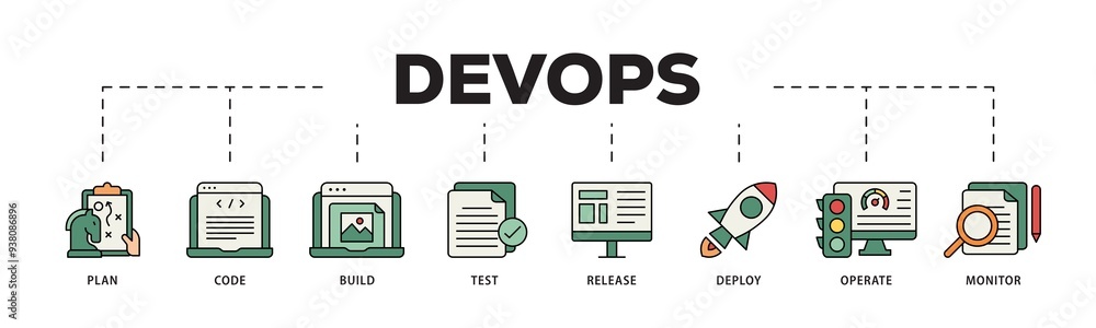 DevOps icon infographic illustration concept with icon of monitor ...