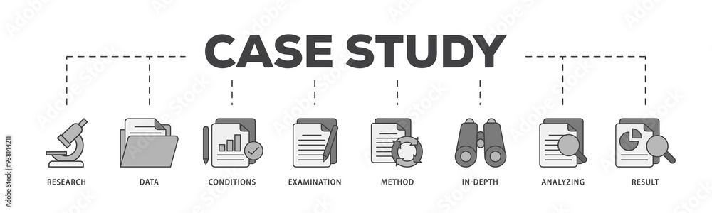 Case study icon infographic illustration concept with icon of research ...