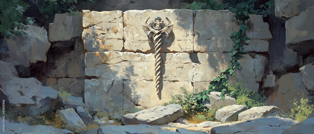 Serpent and Staff Caduceus Ancient Carving Various Hermeticism, Greek ...