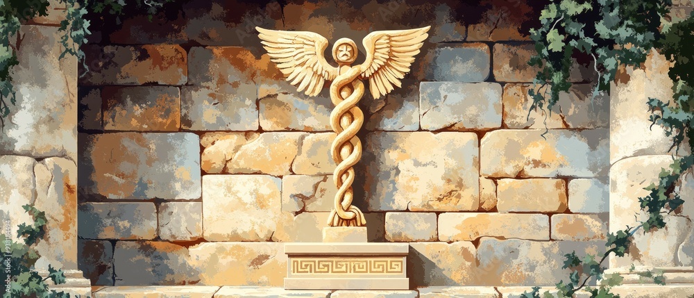 Serpent and Staff Caduceus Ancient Carving Various Hermeticism, Greek ...