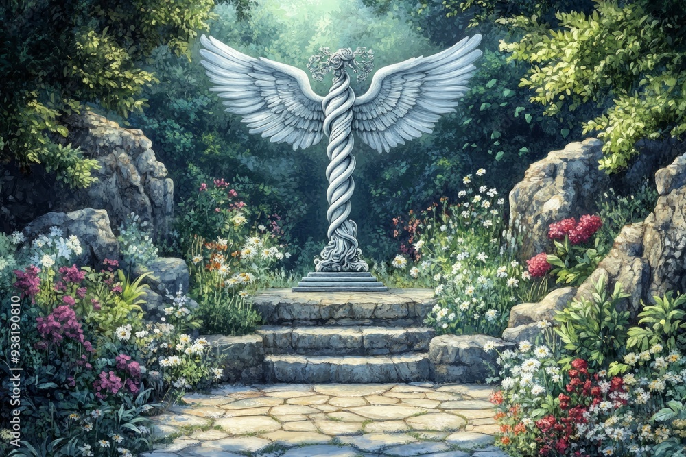 Serpent and Staff Caduceus Healing Garden Various Hermeticism, Greek ...
