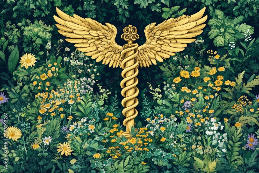 Serpent and Staff Caduceus Healing Garden Various Hermeticism, Greek ...