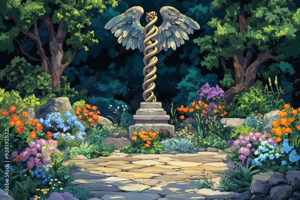 Serpent and Staff Caduceus Healing Garden Various Hermeticism, Greek ...