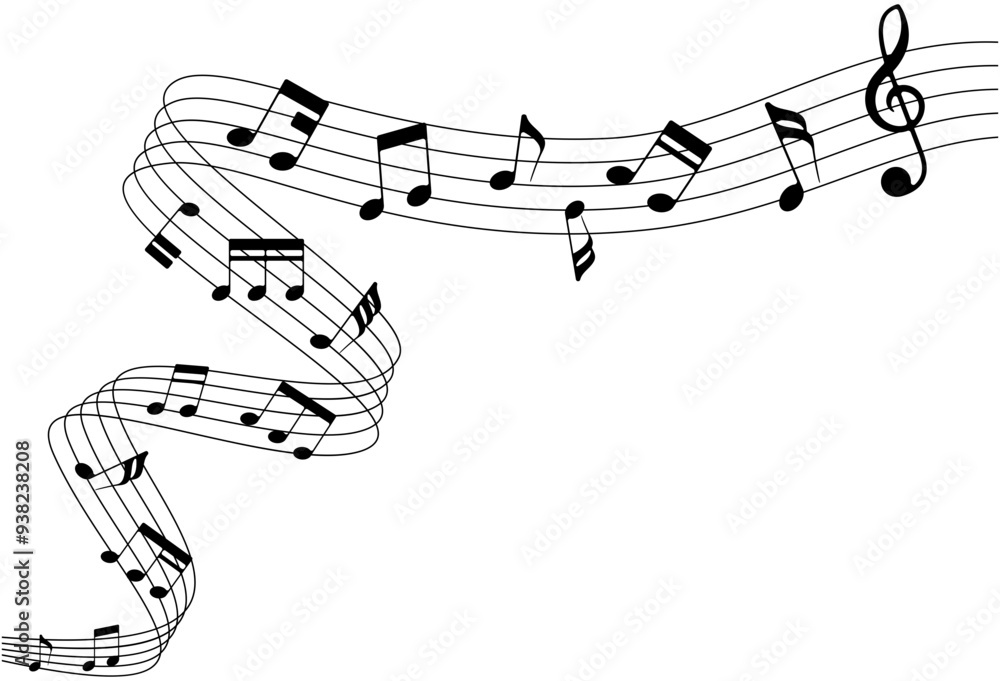 Long musical chord and shadow, rounded corner notes style. A vector ...