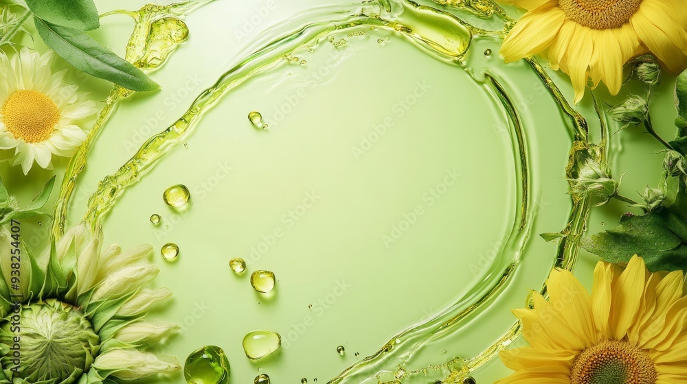 A green gradient background featuring mixed vegetal oils (sunflower ...