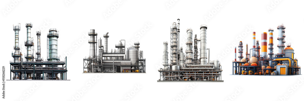 Oil refinery plant with pipelines and tanks isolated on transparent png ...