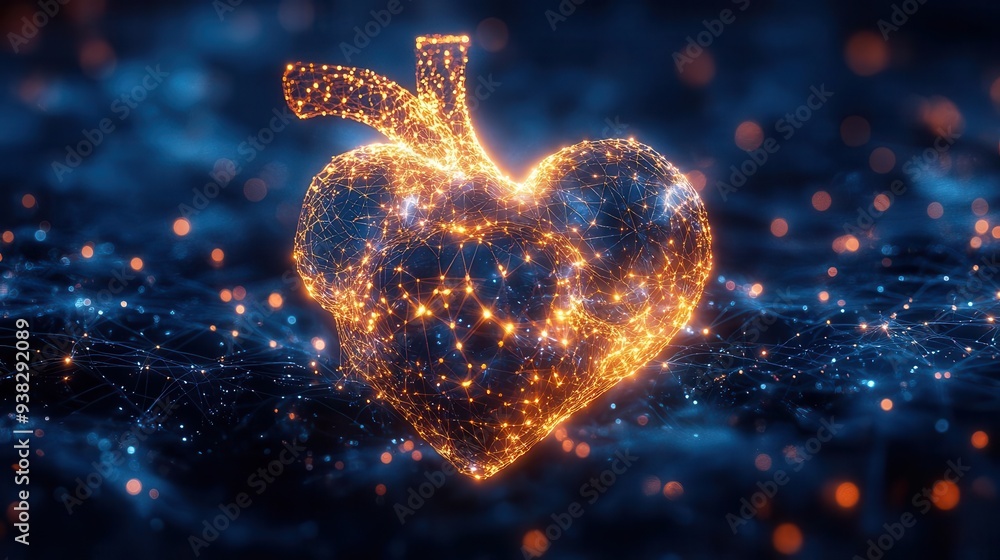 ethereal glowing heart rhythm against deep blue medical backdrop ...