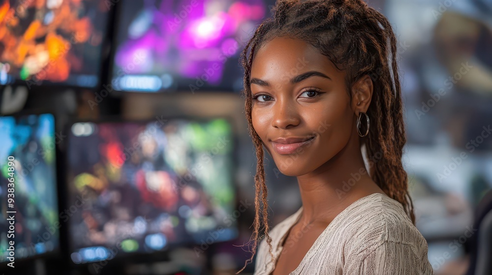 young african woman competing in professional esports tournament ...