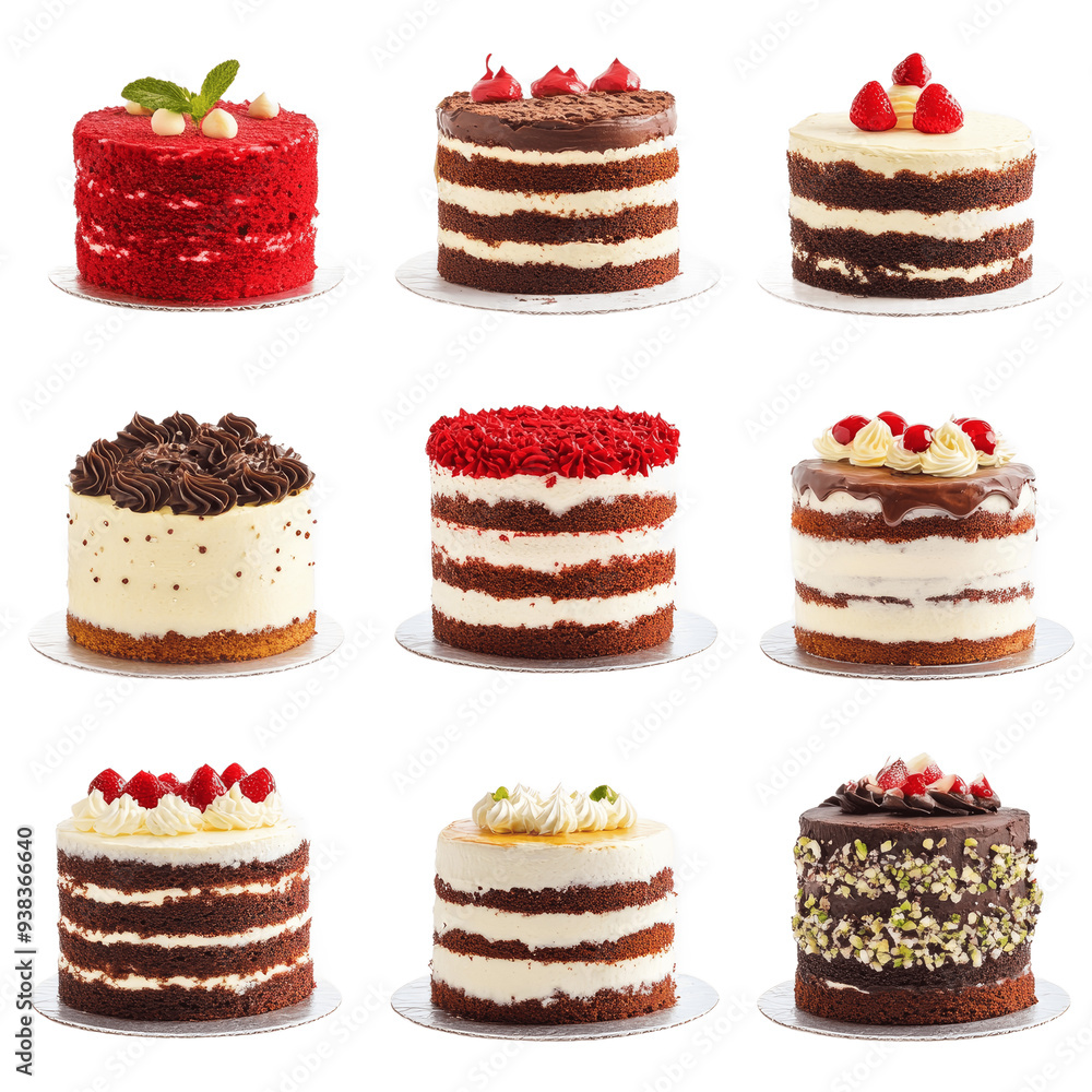 Set of different delicious cakes isolated on transparent background ...