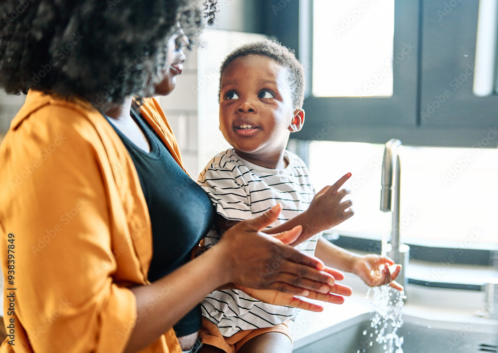 child mother hand hygiene family water clean care washing boy son soap ...