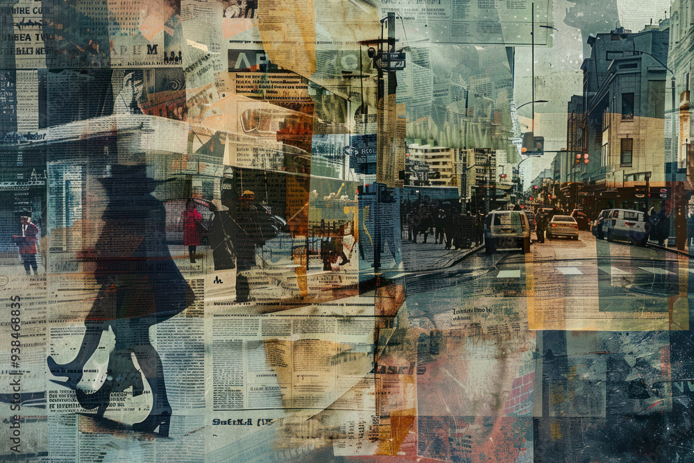 Artistic photo collage featuring urban landscapes and street scenes ...