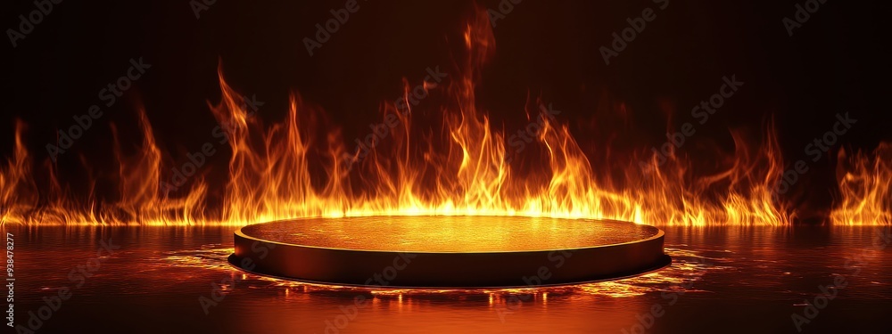 Fire podium background flame hot stage platform show black light. Fire ...
