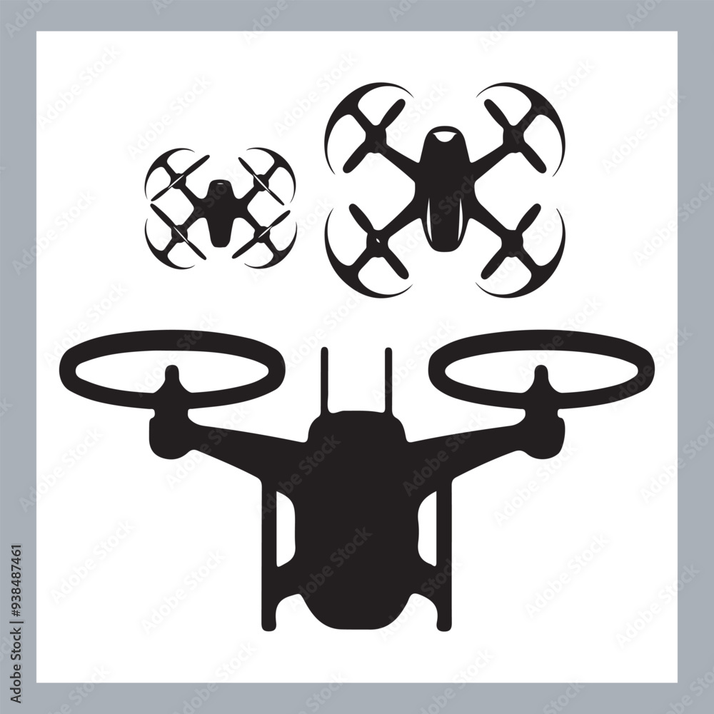 Drone quadcopter with camera black symbol, Black silhouette of military ...
