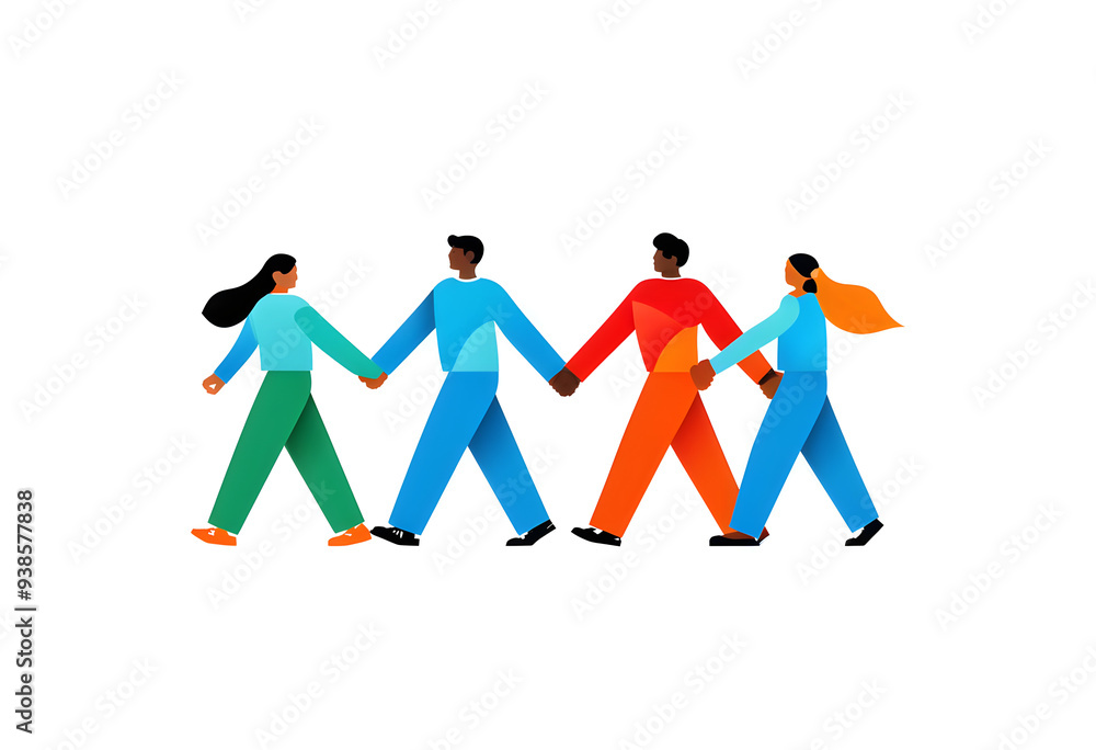 Illustration of different groups of people holding hands. Unity ...