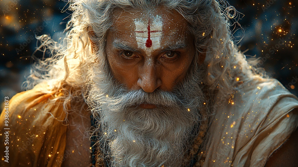 Brahma depicted with an ancient cosmic background, showing swirling ...