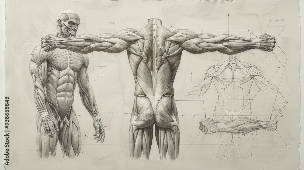 Detailed anatomical illustration of the human muscular system ...