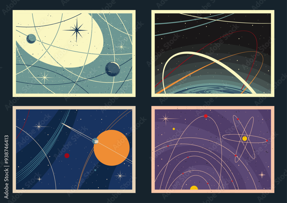 Space Posters Vector Template. Mid Century Modern Space Age Posters ...
