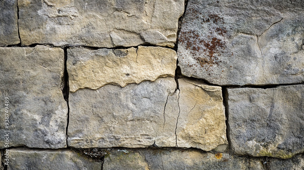Stone Slab with Cracks on Castle Wall. A Detailed View of a Weathered ...