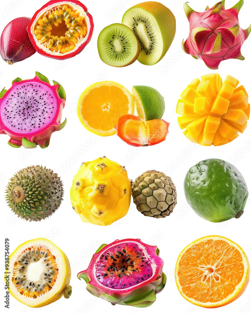 Exotic fruits, high resolution PNG, including dragon fruit, passion ...