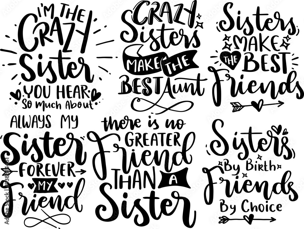 Cute Sister Quotes, Labels And Badges Bundle Vector Illustration for ...