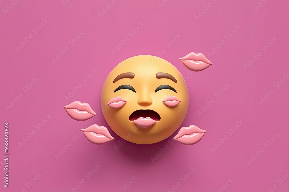 3D Blushing Face Emoticon with Kissing Emoji Stock Illustration | Adobe ...