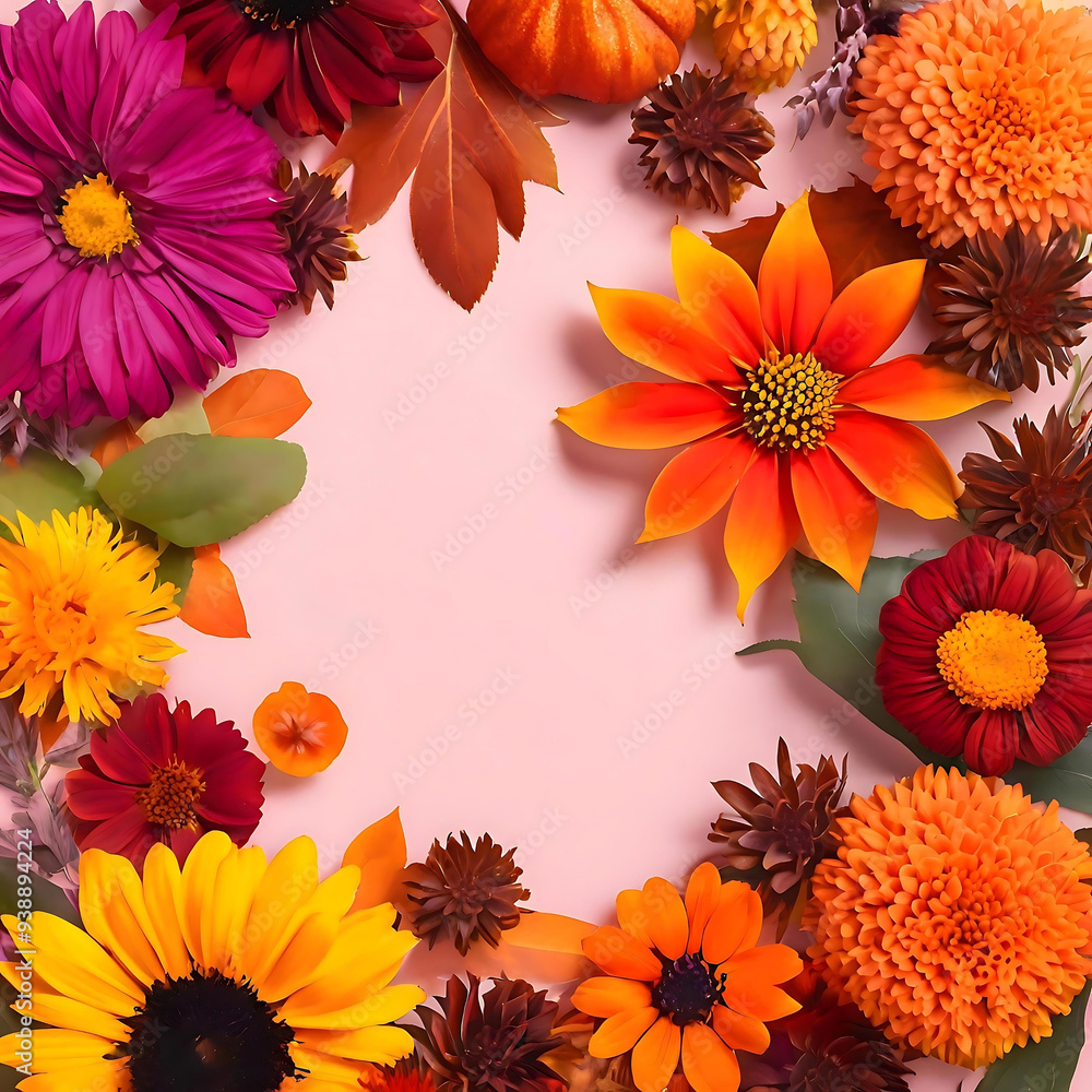 Autumn Flower Border with Soft Pink Background Stock Photo | Adobe Stock