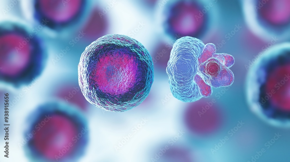 Mitosis process under microscope, cell division, 3D illustration Stock ...