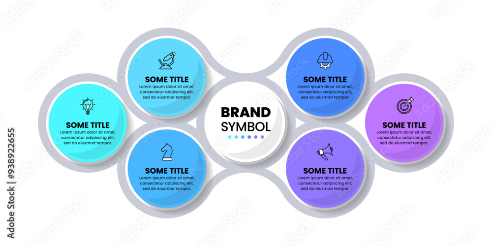 Infographic template. 6 linked circles with icons Stock Vector | Adobe ...