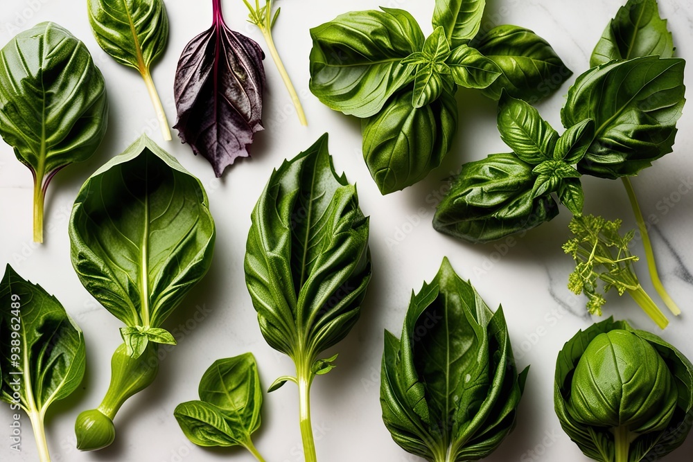 Basil Leaf Varieties Displaying Vibrant Green Colors and Unique Shapes ...