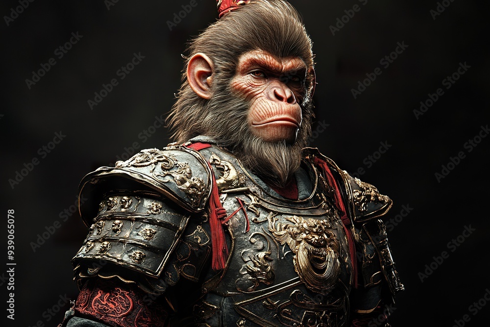 3D realistic of a monkey in armor, Monkey King Sun Wukong AI ...