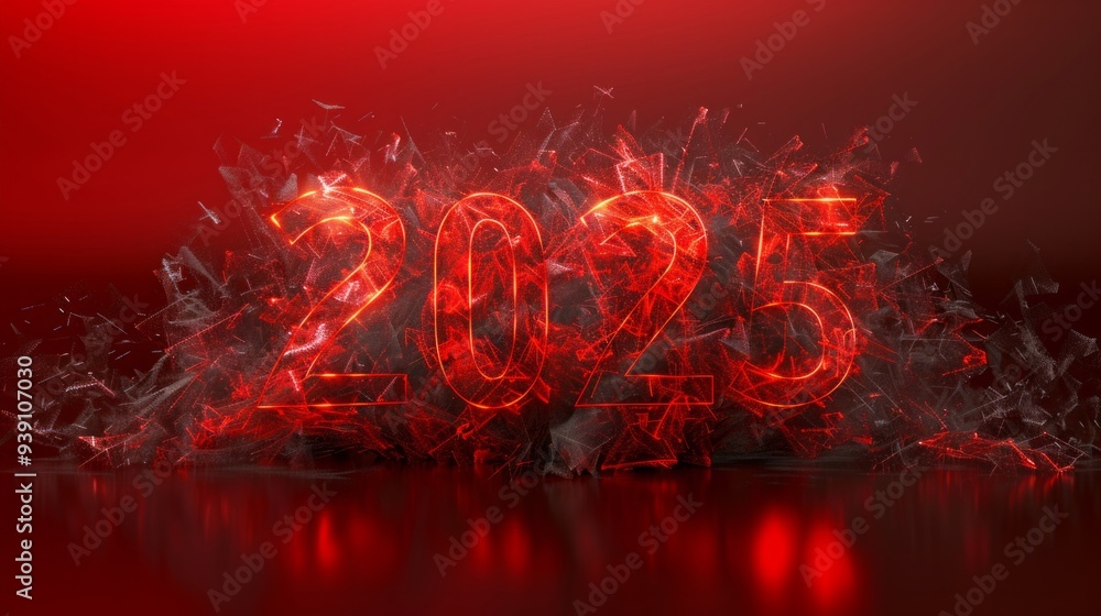 Stock-Illustration „new year on red background with number 2025 royalty ...
