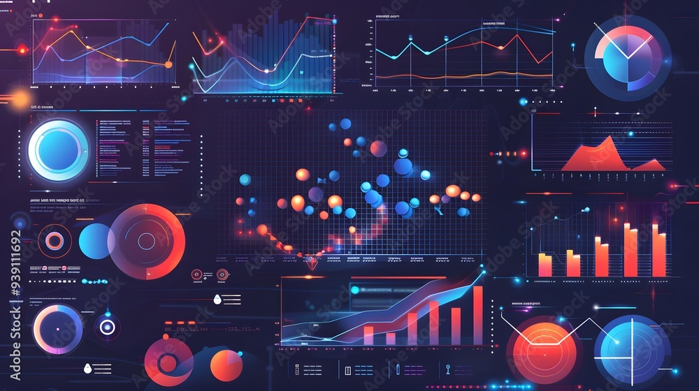 statistical infographics using charts, graphs, and visualized numbers ...