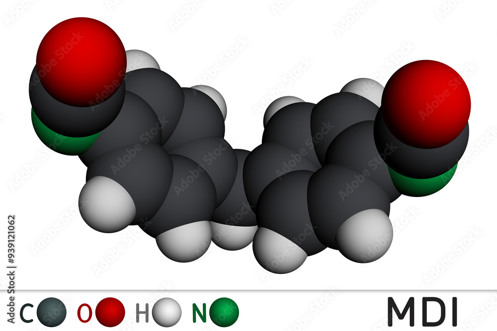 Methylene diphenyl diisocyanate, MDI molecule. It is core component in ...