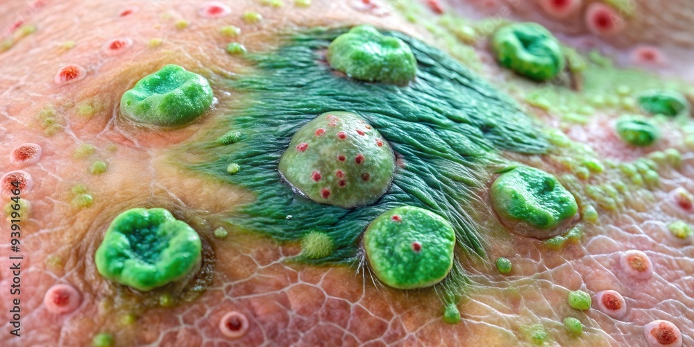 Microscopic View of Human Skin with Abnormal Cells: A close-up, high ...